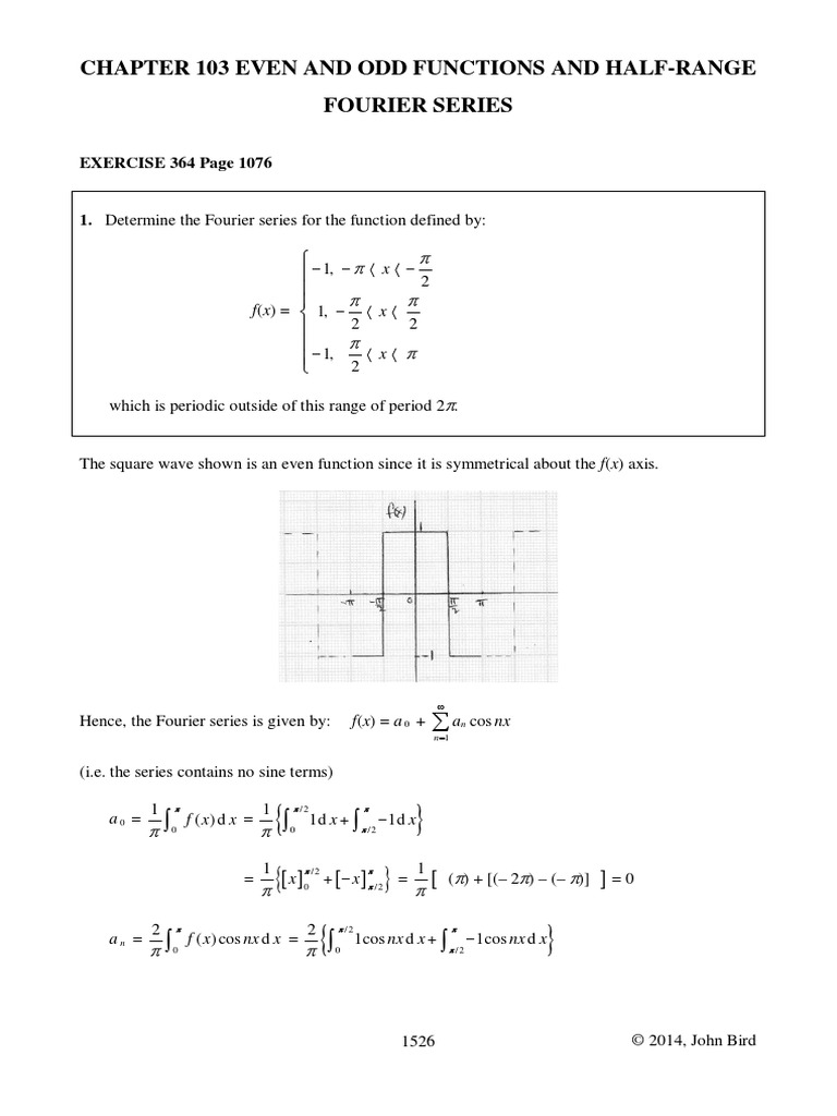 Chapter 103 Even and Odd Functions and Half-Range Fourier Series | PDF ...