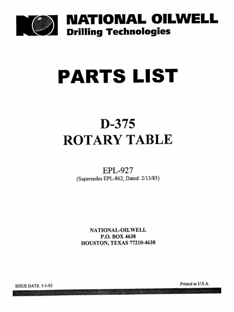 National D-375 Parts List | PDF