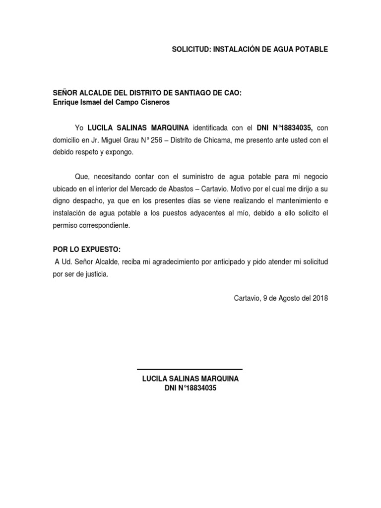Solicitud para Instalación de Agua Potable | PDF