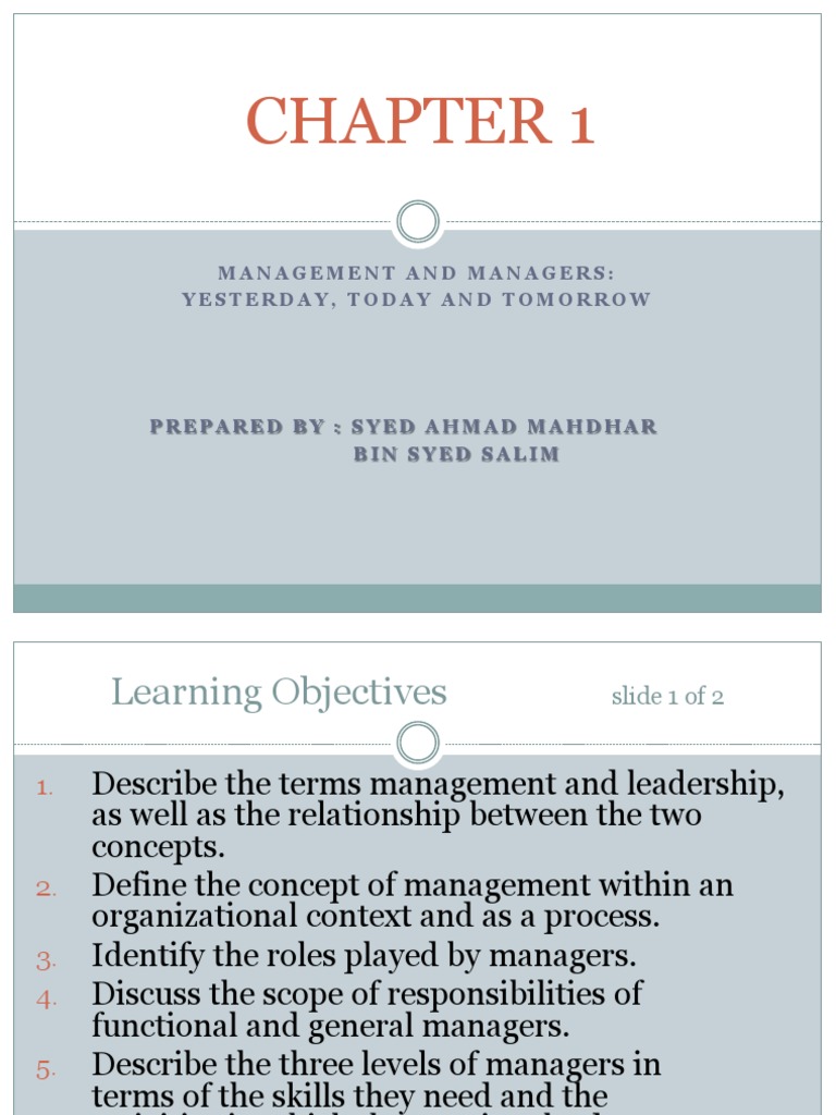 Management and Managers: Yesterday, Today and Tomorrow | PDF | Goal ...