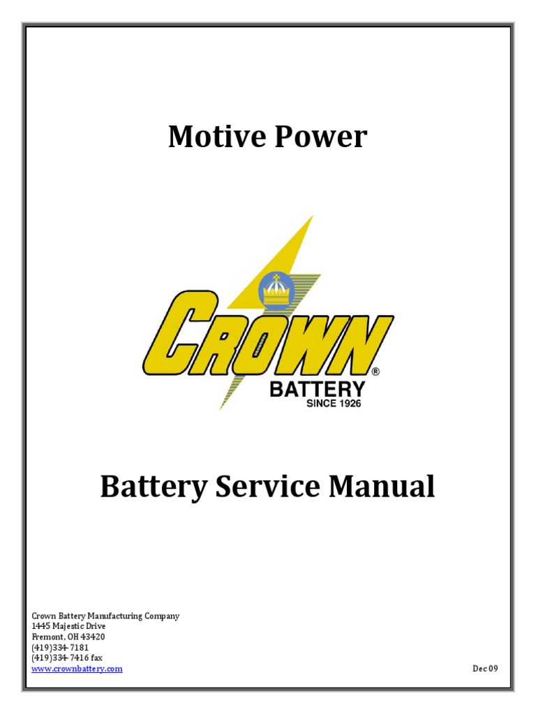Crown Battery Service Manual 101110 | PDF | Battery Charger | Electricity