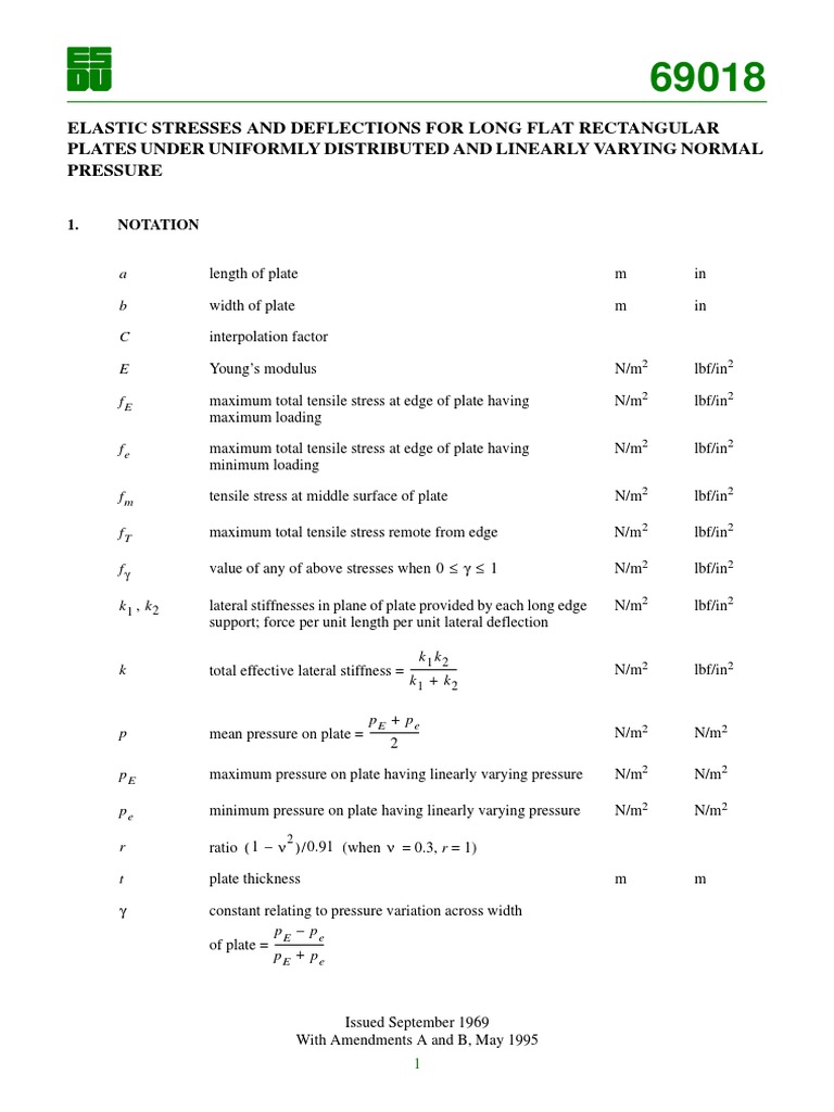 Elastic Stresses and Deflections For Long Flat Rectangular Plates Under ...