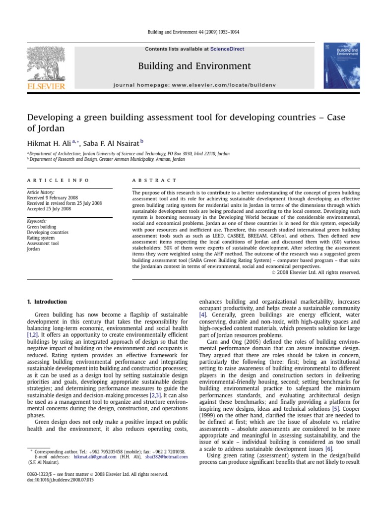Developing A Green Building Assessment Tool For Developing Countries ...