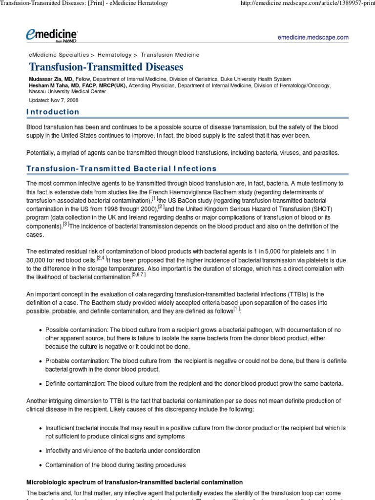 Transfusion-Transmitted Diseases: Emedicine Specialties Hematology ...