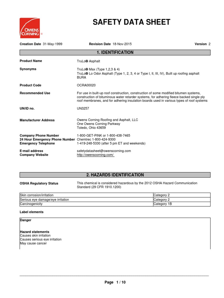 Trulo Max MSDS | PDF | Carcinogen | Asphalt