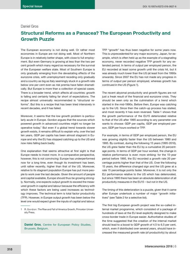 Structural Reforms As A Panacea? The European Productivity and Growth ...