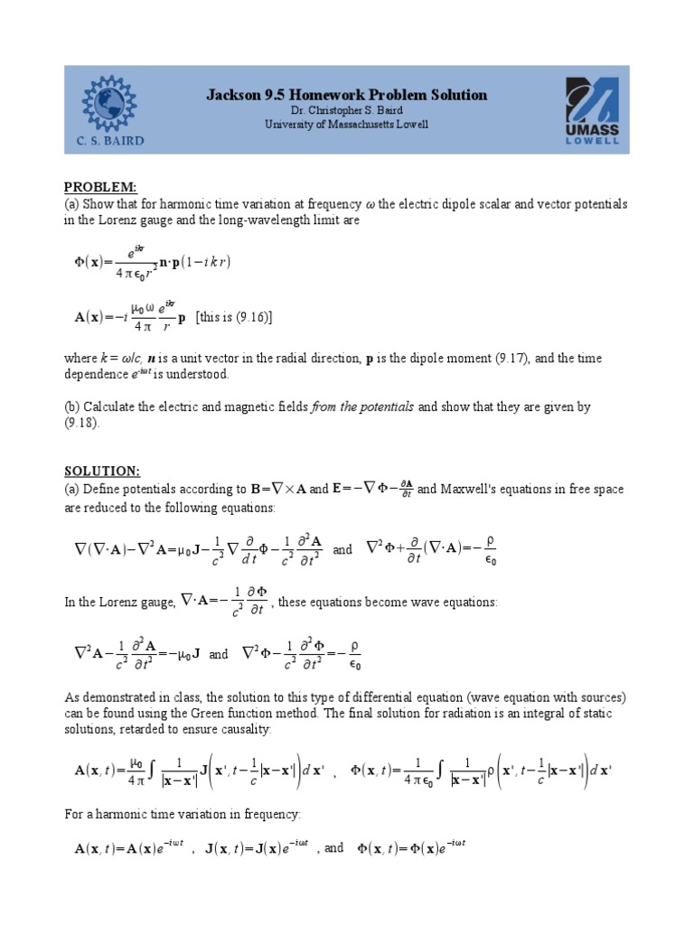 Jackson 9 5 Homework Solution | PDF | Calculus | Physics