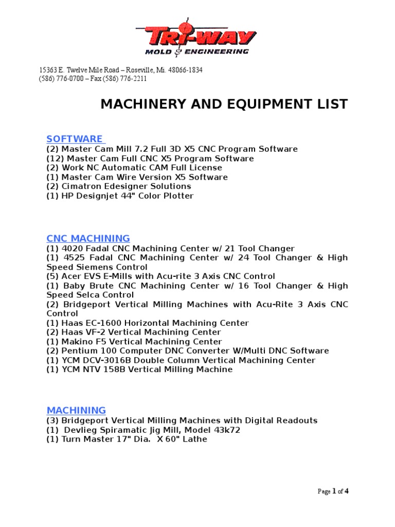 Machine Equipmentlist 2018 | PDF | Numerical Control | Metalworking