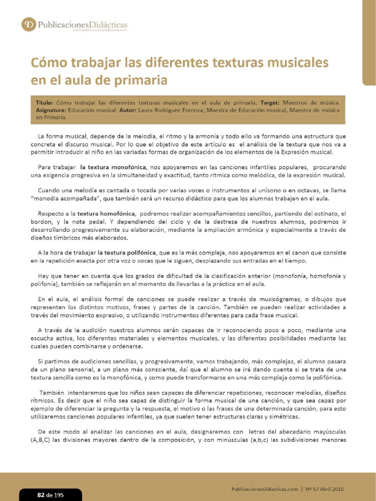 Como Trabajar Las Diferentes Texturas Musicales en El Aula de Primaria ...