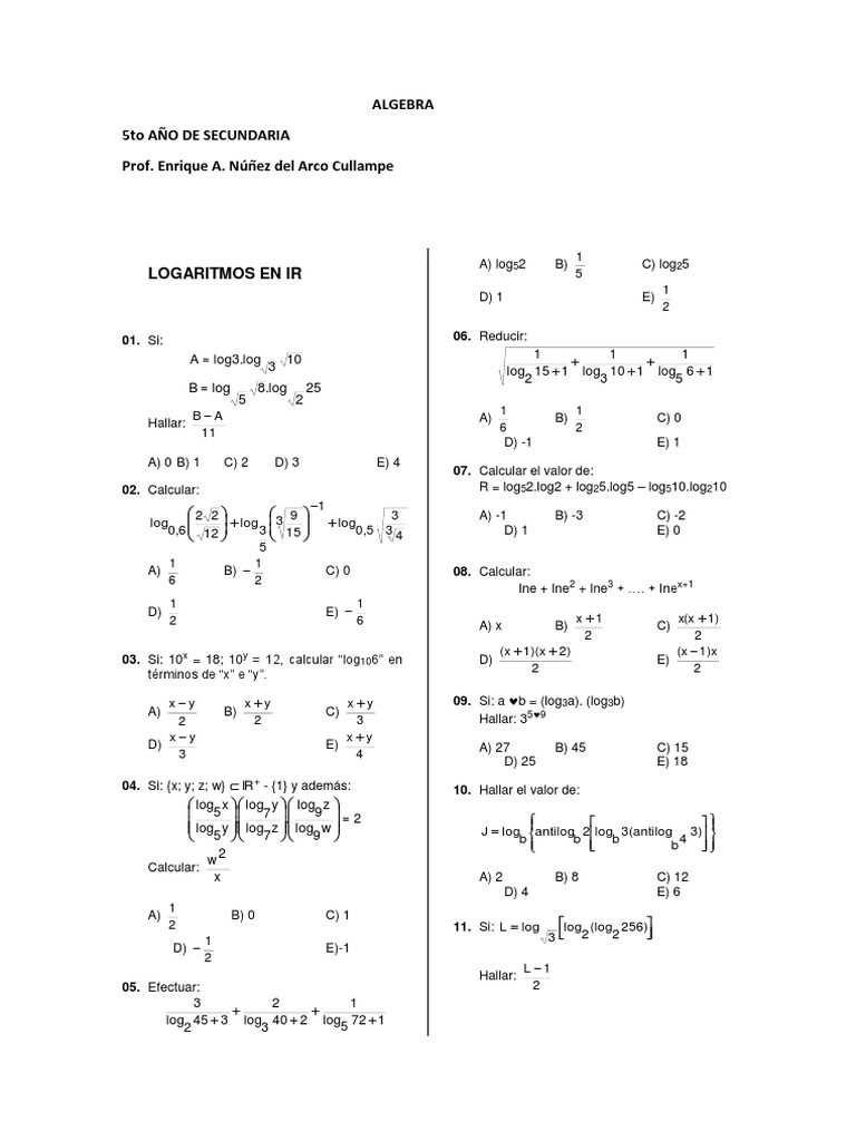 Circulo Uni - Unmsm Año Algebra | PDF | Análisis matemático | Conceptos ...