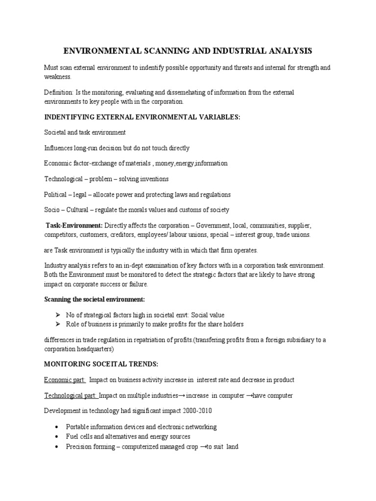 Environmental Scanning and Industrial Analysis: Indentifying External ...