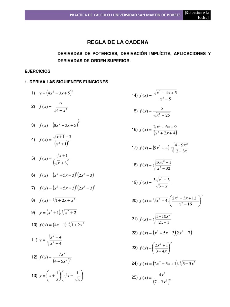 Practica de Ejercicios Calculo I Regla de La Cadena, Implicita | PDF | Línea (geometría) | Curva