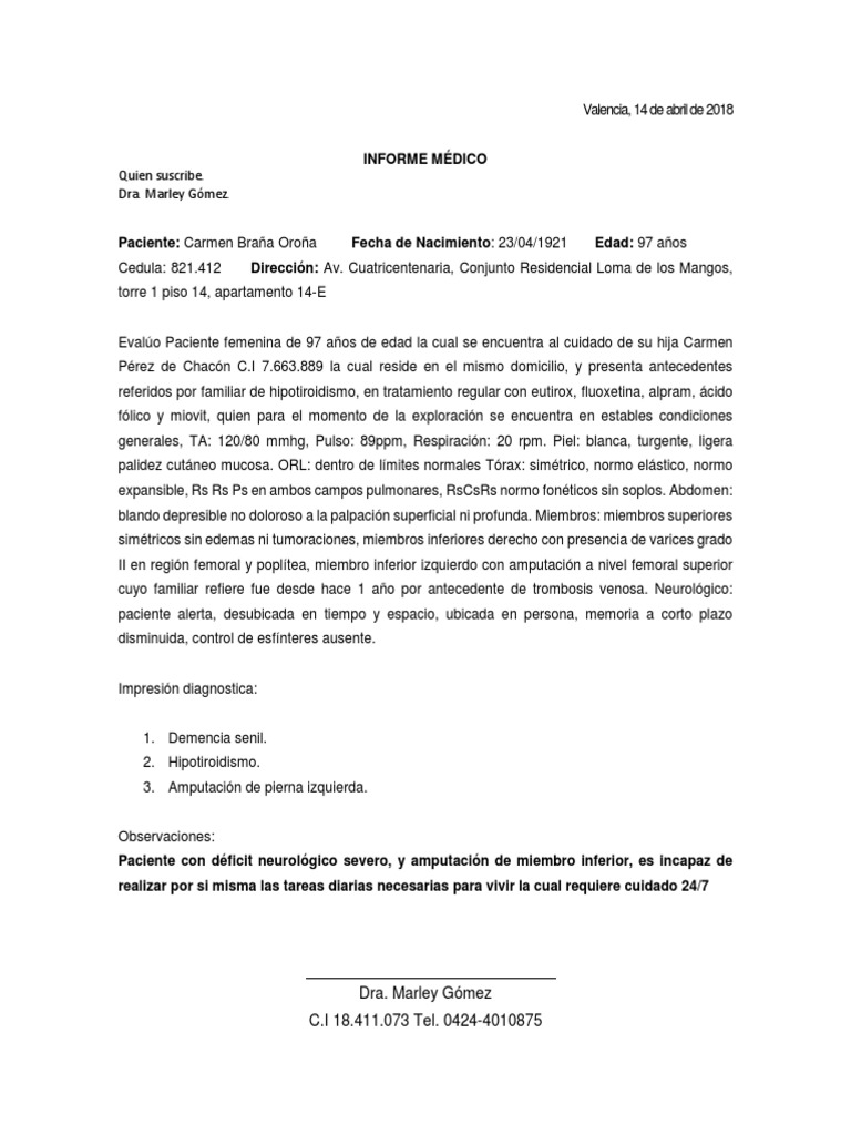 Informe Medico 2 | PDF | Medicina CLINICA | Especialidades Medicas
