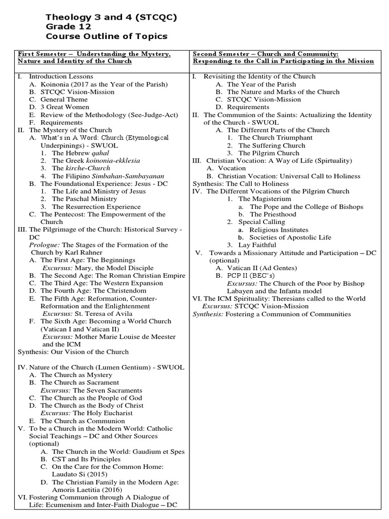 Theology 3 and 4 Course Outline | PDF | Second Vatican Council ...