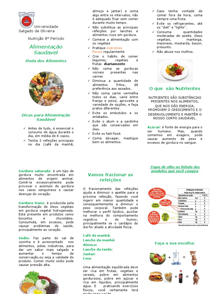 panfleto alimentação saudável | Alimentos | Comidas e Bebidas