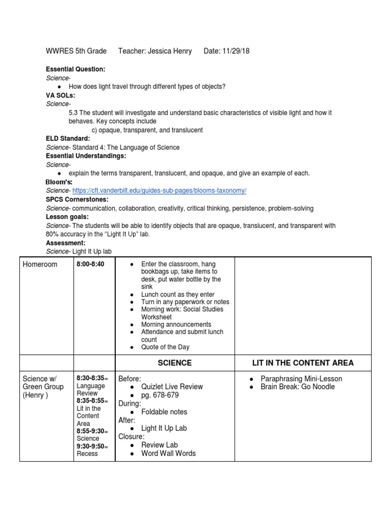 Light It Up Lesson | PDF | Science | Communication