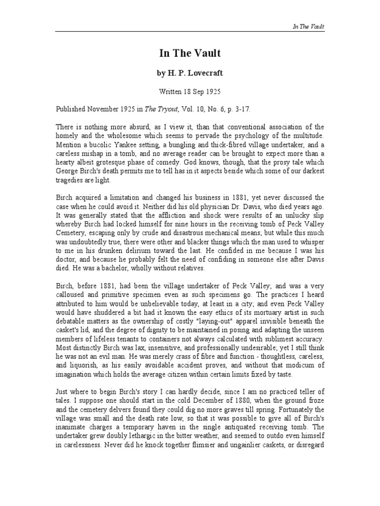 H. P. Lovecraft - in The Vault | PDF | Coffin | Funeral