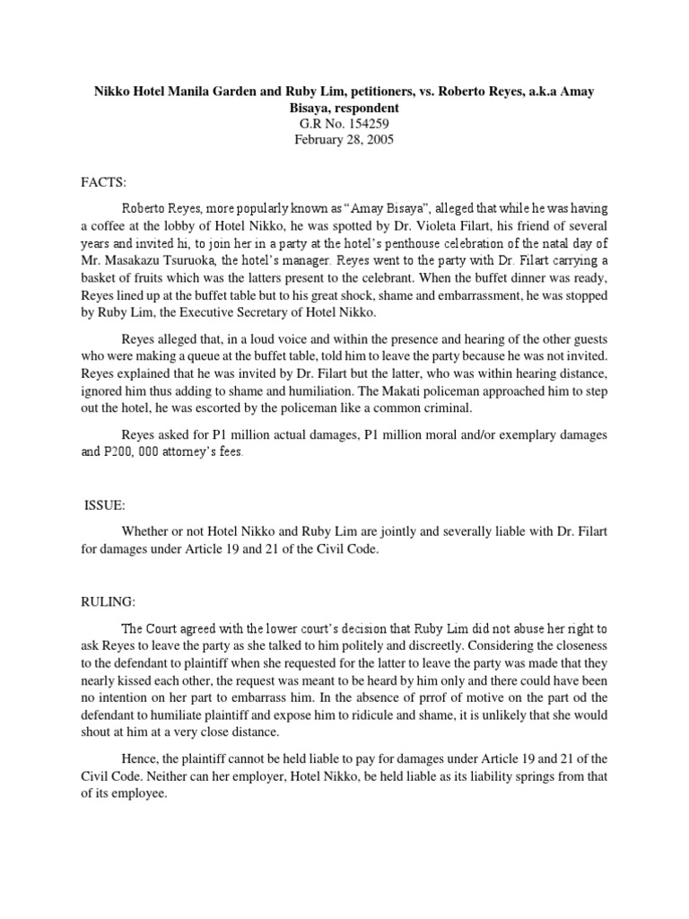 Hotel Nikko Vs Reyes | PDF | Damages | Public Law