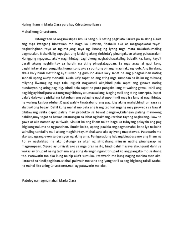 Huling Liham Ni Maria Clara para Kay Crisostomo Ibarra | PDF Huling Liham Ni Maria Clara para Kay Crisostomo Ibarra | PDF