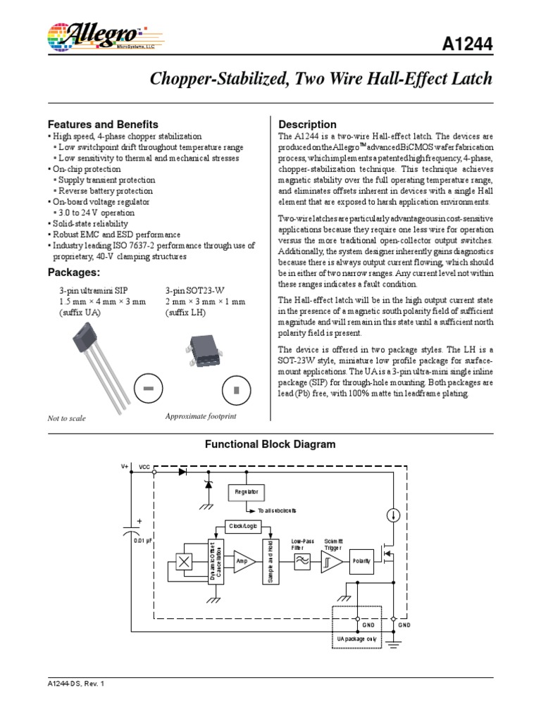 Chopper-Stabilized, Two Wire Hall-Effect Latch: Description Features ...