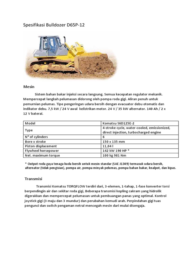 Spesifikasi Bulldozer D65P | PDF