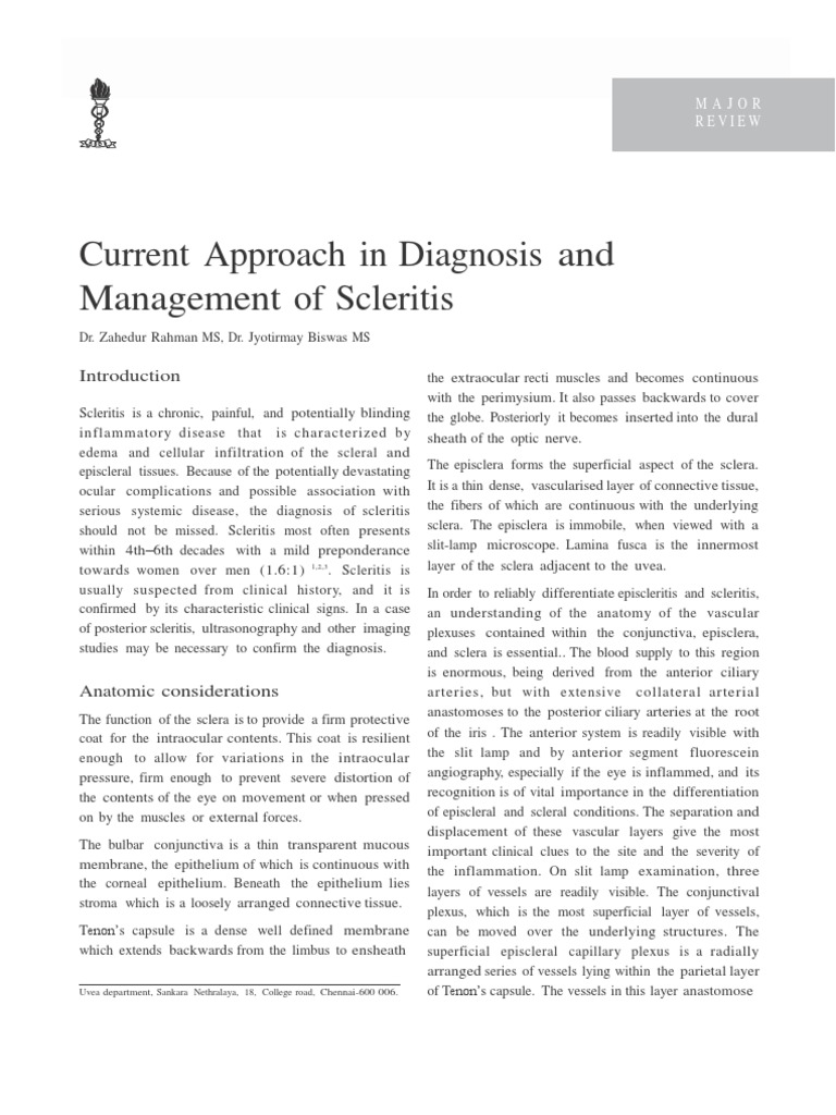 Current Approaches in the Diagnosis and Management of Scleritis: A ...