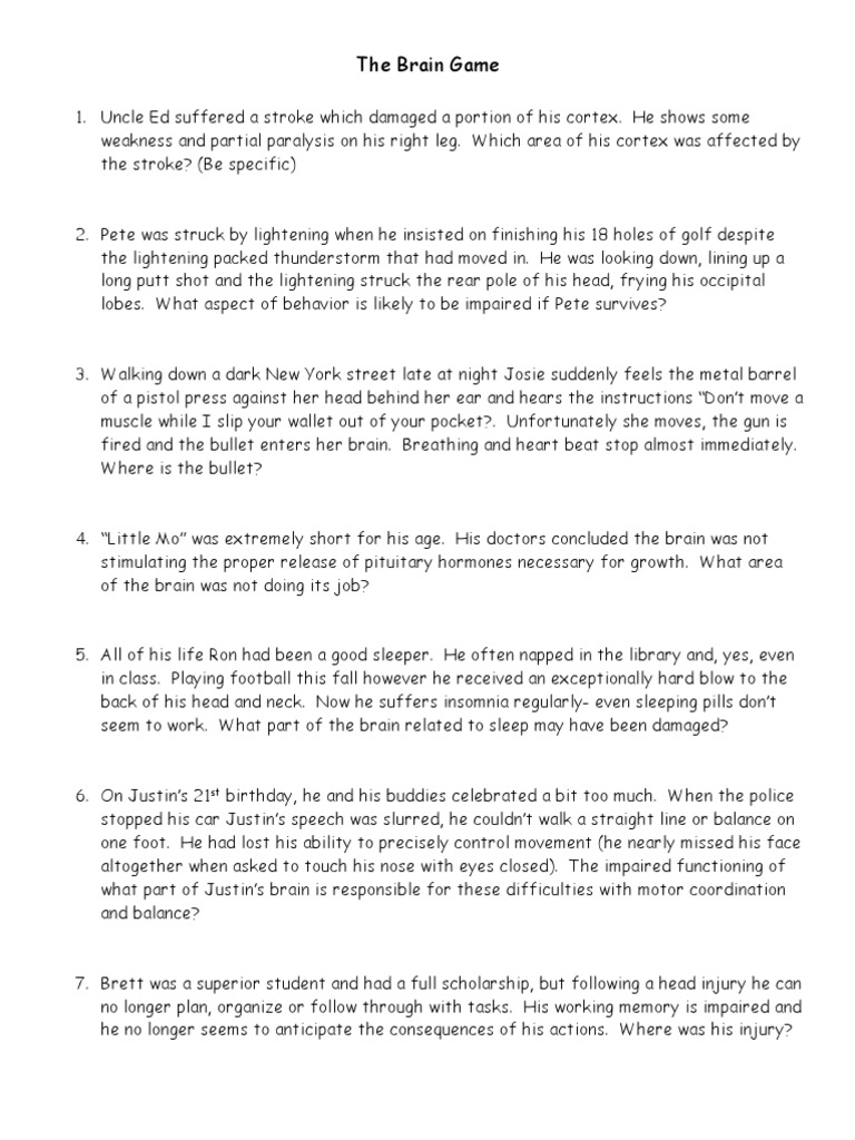 The Brain Game - Identifying Brain Parts 06-1 | PDF | Somatosensory ...