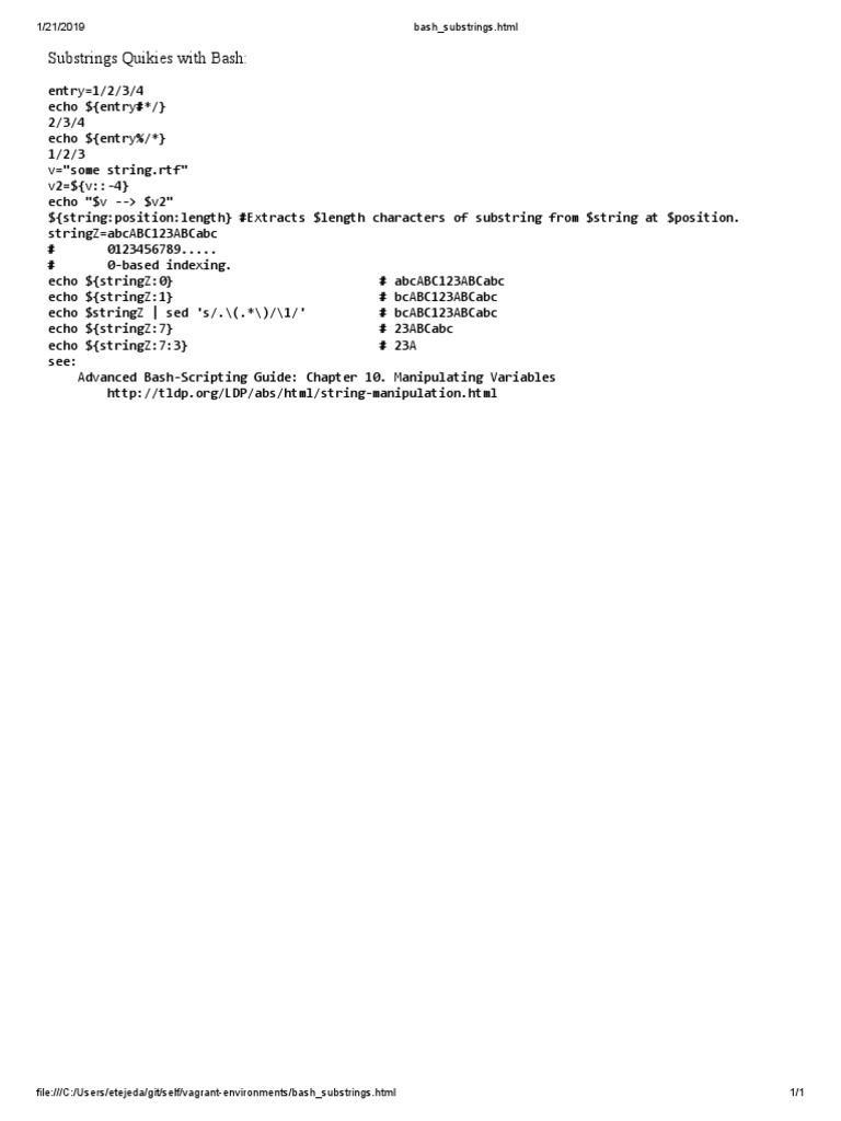 Bash Substrings | PDF
