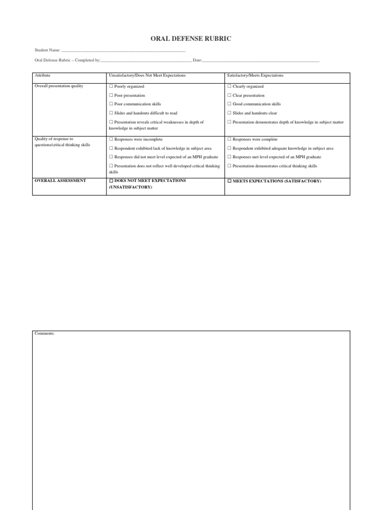 Oral Defense Evaluation Rubric | PDF