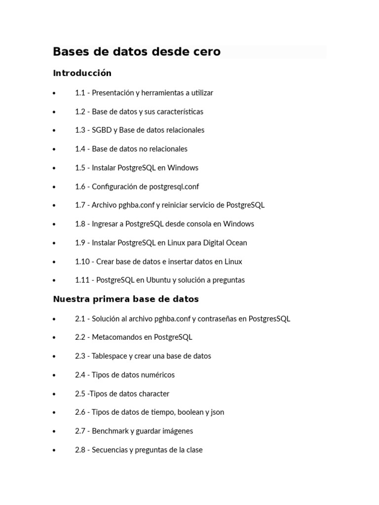 Bases de Datos Desde Cero | PDF | SQL | Postgre Sql