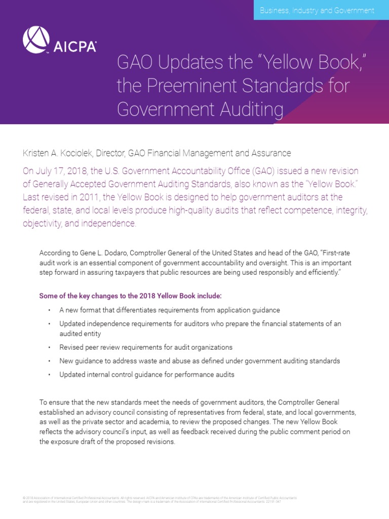 GAO Updates The "Yellow Book," The Preeminent Standards For Government ...