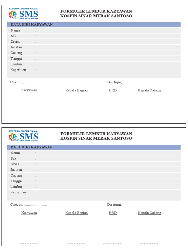 Form Lembur Karyawan | PDF | Bisnis