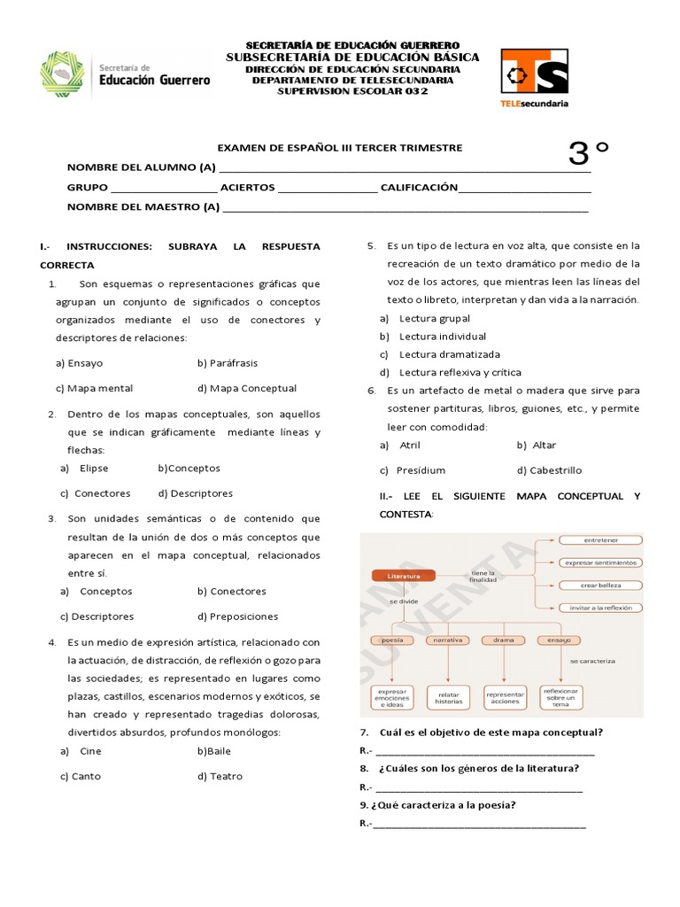 Examen de Español III - Tercer Trimestre | PDF | Monólogo | Cómics
