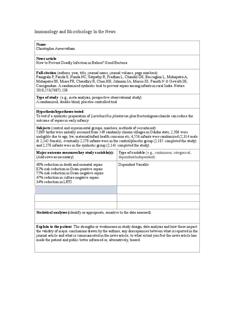 Report Template - Immunology and Microbiology in The News | PDF