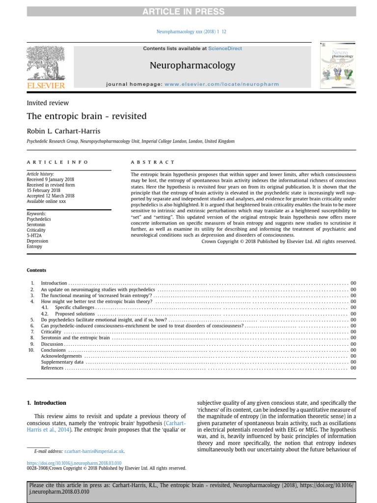 The Entropic Brain - Revisited | PDF | Consciousness | Entropy