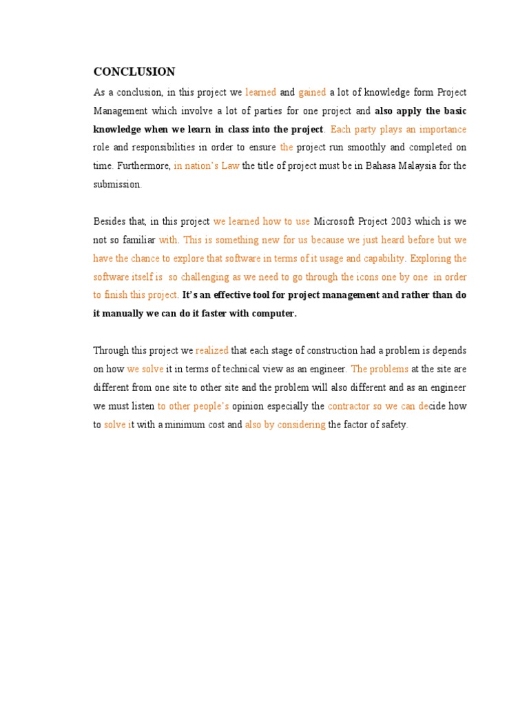 Conclusion: Knowledge When We Learn in Class Into The Project | PDF