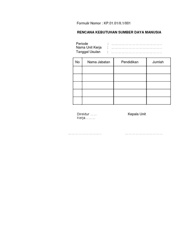 Formulir Rencana Kebutuhan SDM | PDF