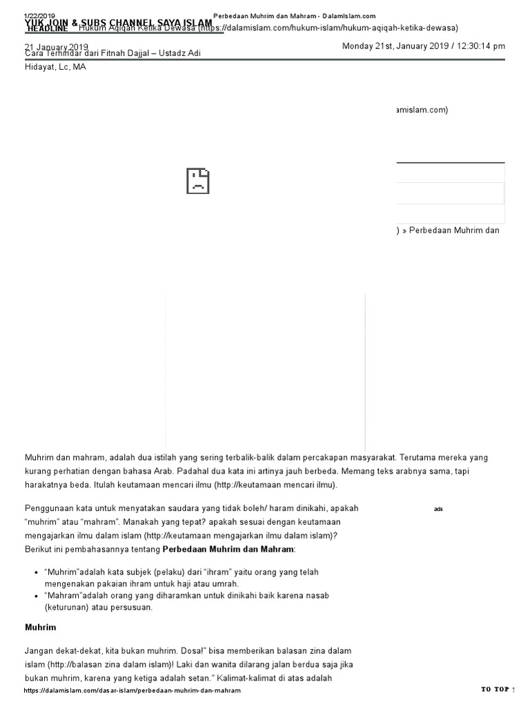 Perbedaan Muhrim Dan Mahram PDF | PDF