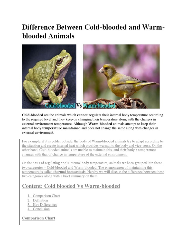 Difference Between Cold-Blooded and Warm-Blooded Animals | PDF ...