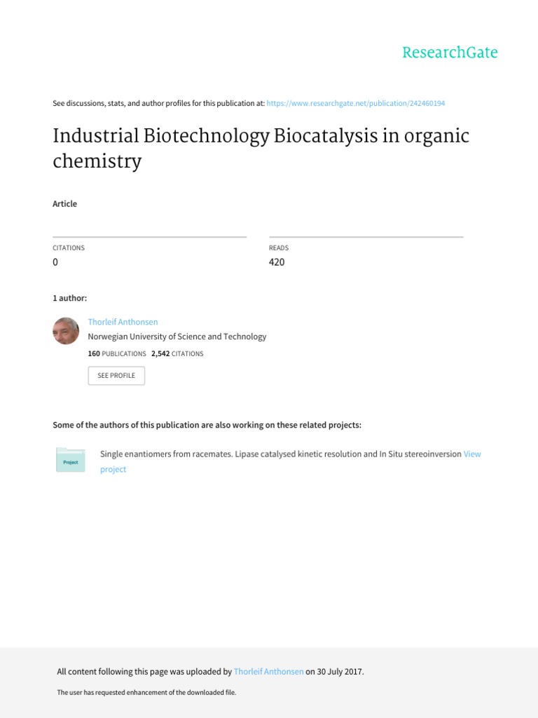 Industrial Biotechnology Biocatalysis in Organic C PDF | PDF ...