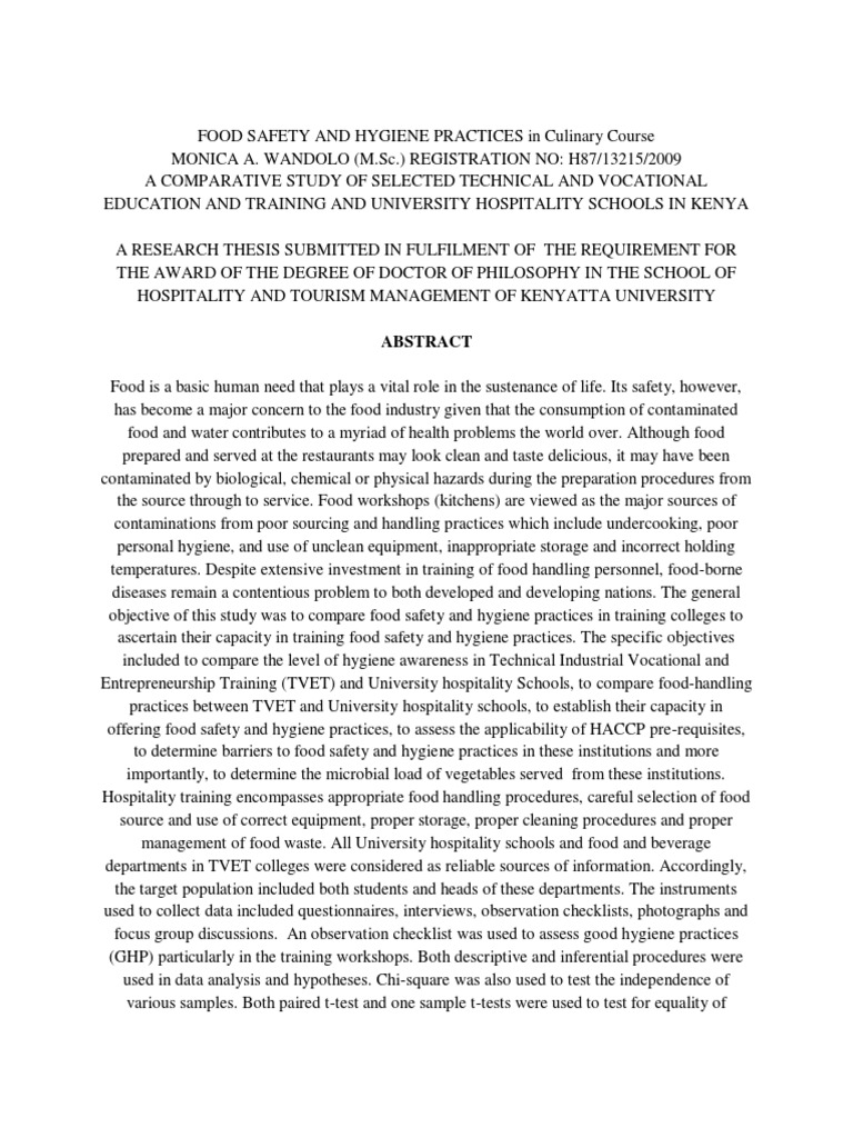 Food Safety and Hygiene Practices in Culinary Course | PDF | Food ...