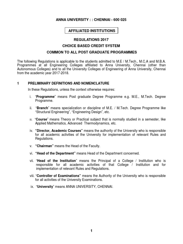 Anna University PG Regulations 2017 | PDF | Thesis | Postgraduate Education