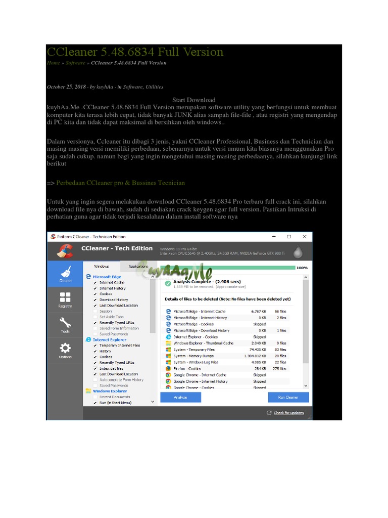 CCleaner 5.48: Versi Lengkap Gratis | PDF | Komputer | Teknologi & Rekayasa