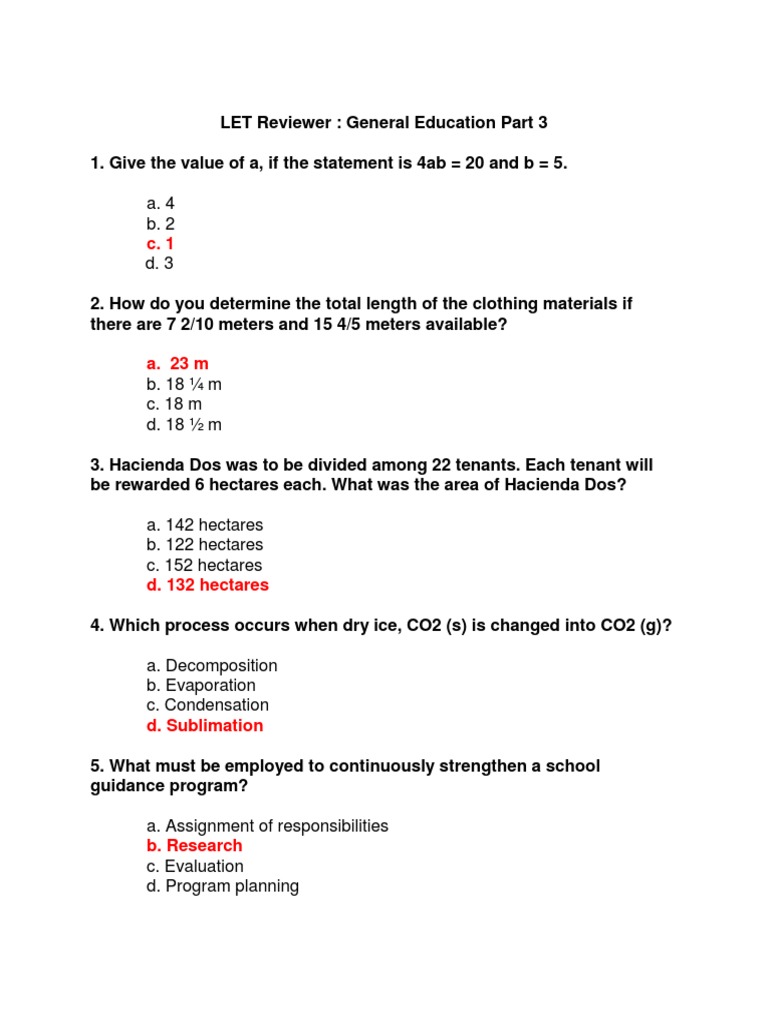 General Education Review Questions | PDF | Homework