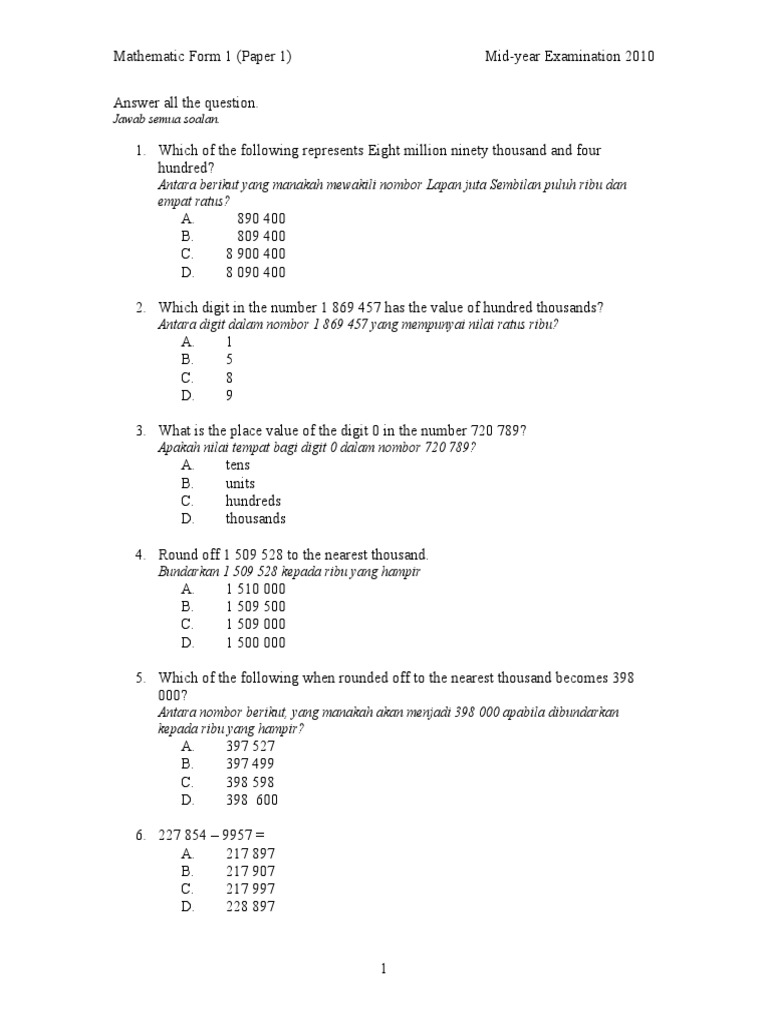 Math PPT K1 F1 2010 | PDF