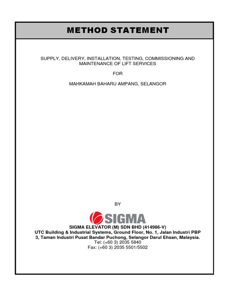Method Statement | PDF | Elevator | Door