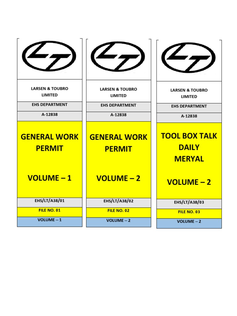 General Work Permit Tool Box Talk Daily Meryal Volume - 2 General Work ...
