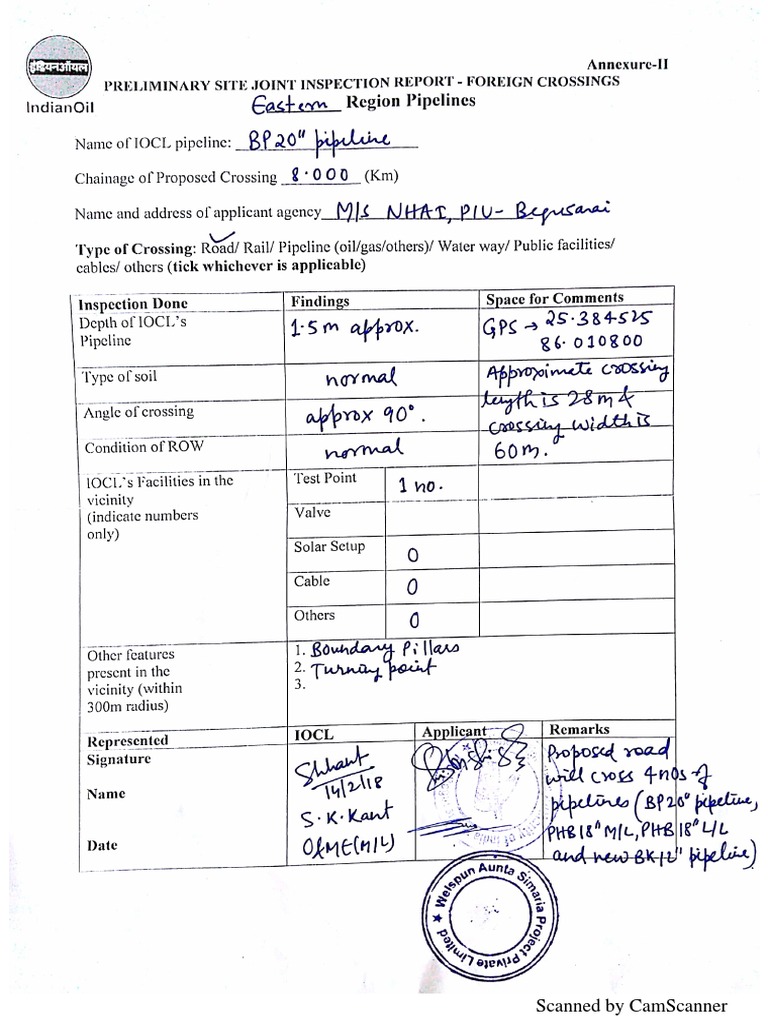 Preliminary Site Joint Inspection Report IOCL | PDF
