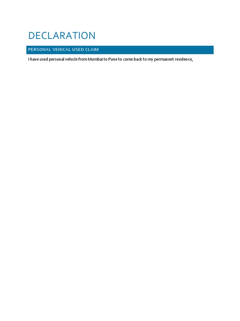 Declaration: Personal Vehical Used Claim | PDF