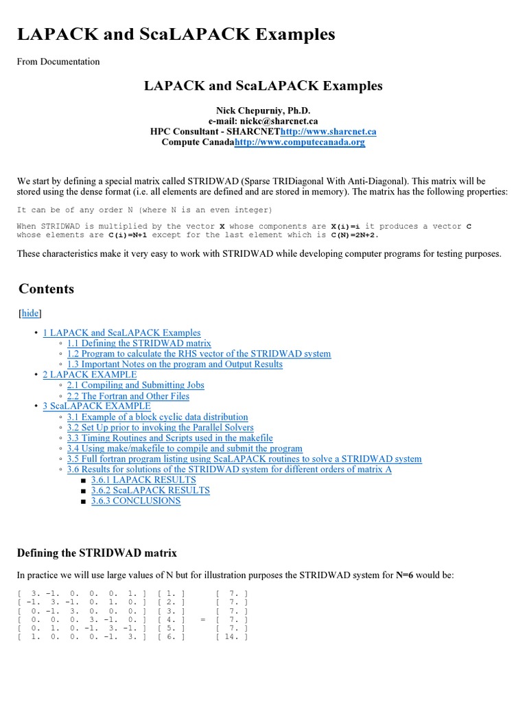 LAPACK and ScaLAPACK Examples | PDF | Matrix (Mathematics) | Parameter (Computer Programming)